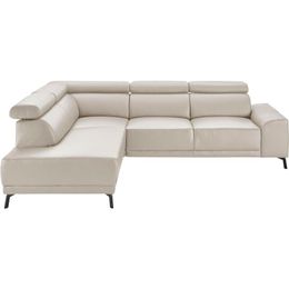 3C Candy Ecksofa &raquo;Greve modern und bequem, inkl. manueller Kopfteilverstellung, L-Form&laquo; wahlweise mit motorischem Sitzvorzug wei&szlig; 100% Leder B/H/T: 