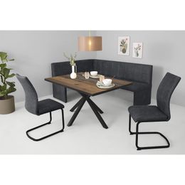 Hela Essgruppe &raquo;SPREE&laquo; 4 Stk. tlg. Esstisch 140x90 cm mit Dickkante, Microfaserbezug braun Microfaser, rechtsb&uuml;ndig