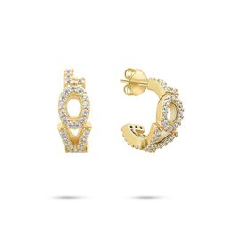 Tamaris Damen Paar Creolen &raquo;Schmuck Geschenk Silber 925 Creole Love Letters&laquo; mit Zirkonia (synth.) 10,8mm, Silber 925 (Sterlingsilber)