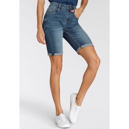 H.I.S. H.I.S Damen Jeansshorts &raquo;duffyHS&laquo; schmale Beinform, krempelbare Beinabschl&uuml;sse, normale Leibh&ouml;he blau 36, L&auml;nge 32