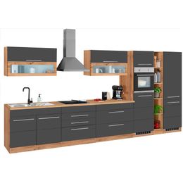 KOCHSTATION K&uuml;chenzeile &raquo;KS-Wien&laquo; Breite 430 cm, wahlweise mit E-Ger&auml;ten und Induktion schwarz B/H/T: 430cm x 60cm,mit Cerankochfeld (Schott)