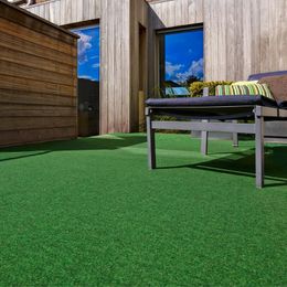 ANDIAMO Kunstrasen &raquo;Field, Gesamth&ouml;he 4 mm, Made in Belgium&laquo; rechteckig f&uuml;r Balkon & Terrasse, mit Drainage-Noppen, Nadelfilz-Optik gr&uuml;n Nadelfilz, Polyester 