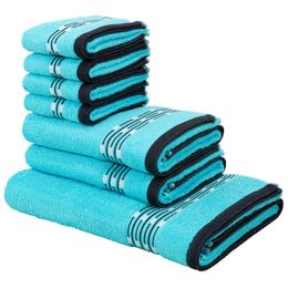 OTTO home Handtuch Set &raquo;Jonnie&laquo; Set 7 Walkfrottee Handt&uuml;cher aus 100% Baumwolle, Handtuchset mit gemusterter Bord&uuml;re blau Walkfrottee, Obermaterial: 