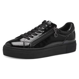 Tamaris Damen Plateausneaker Freizeitschuh, Halbschuh, Schn&uuml;rschuh mit T-Logoanh&auml;nger schwarz 40