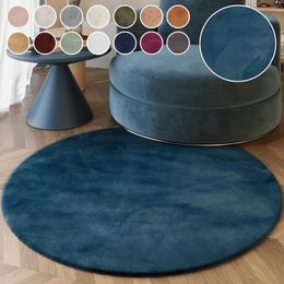 Esprit Hochflor-Teppich &raquo;Alice ESP-4377 Kunstfell&laquo; rund 25 mm H&ouml;he Kaninchenfell-Haptik, besonders weich und dicht, f&uuml;r alle R&auml;ume blau Kunstfaser &Oslash; 100cm 1 