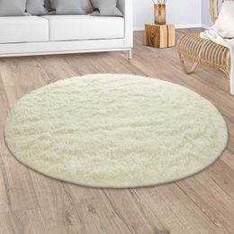 Paco Home Hochflor-Teppich &raquo;Silky 591&laquo; rund 37 mm H&ouml;he Uni-Farben, besonders weich und kuschelig, Wohnzimmer gelb Polyester &Oslash; 160cm 1 Stk., 37mm, &Oslash; 160cm