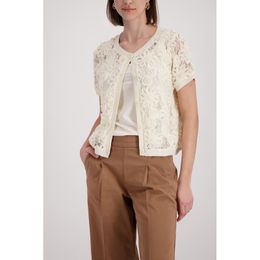 monari Damen Strickjacke &raquo;Jacke Strickjacke Spitze&laquo; Regular fit mit Spitzendetails wei&szlig; 34