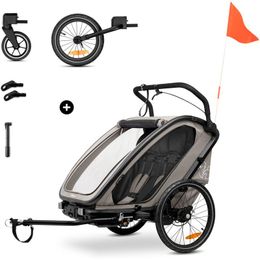 hauck Fahrradkinderanh&auml;nger &raquo;Bike N Walk Duo&laquo; f&uuml;r 2 Kinder, inkl. Deichsel grau Einheitsgr&ouml;&szlig;e Fahrradkinderanh&auml;nger