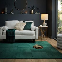 FLAIR RUGS Wollteppich &raquo;Demi Woll&laquo; rechteckig 10 mm H&ouml;he 100% Wolle, Wohnzimmer, Schlafzimmer, Esszimmer, handgetuftet, uni gr&uuml;n Wolle B : 200cm 1 Stk