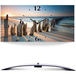 Artland Wanduhr &raquo;Sonnenuntergang Strand Wellenbrecher&laquo; wahlweise mit Quarz- oder Funkuhrwerk, lautlos ohne Tickger&auml;usche braun B/H/T: 60cm x 30cm x 0,3cm, 