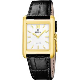 Festina Unisex Quarzuhr &raquo;On the Square&laquo; Armbanduhr, Damenuhr, Herrenuhr, Lederarmband, analog gold Einheitsgr&ouml;&szlig;e