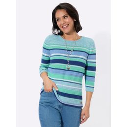 Casual Looks Damen 3/4 Arm-Pullover "Rundhals-Pullover"blaugr&uuml;n, wei&szlig;, gemustert, Gr. 40, gemustert, gestreift, mehrfarbig, 50% Baumwolle, 50%