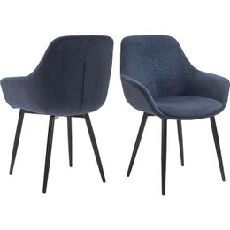 Salesfever Armlehnstuhl &raquo;Komfortabler Esszimmerstuhl im zeitlosen Design&laquo; (Set) 2 Stk.Bezug in Cord-Optik blau Metall, Polyester B/H/T: 64cm x 86cm x 