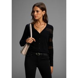Melrose Damen Strickjacke mit transparenten Streifen und Knopfleiste schwarz 34