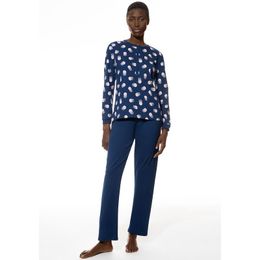 Mey Damen Schlafanzug &raquo;Scribbled Dots&laquo; 2 tlg. Baumwolle, modern, bequem, gerade Form, Knopfleiste, Rundhals blau 48