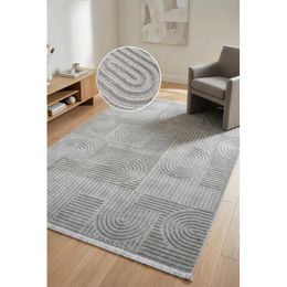 OTTO home Teppich &raquo;Jonnis, mit Fransen, Boho-Design, Scandi, Designteppich&laquo; rechteckig 9 mm H&ouml;he Hoch-Tief, 3D Optik, skandinavischer Stil, Wohnzimmer