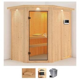 Karibu Sauna &raquo;Clara&laquo; Set, Ofen 9 kW Bio externe Strg easy beige Bio-Kombiofen, externe Steuerung, 9 kW