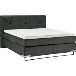 Gallery M branded by Musterring Boxspringbett &raquo;Dubai&laquo; Kufe in Chrom, 3 H&auml;rtegrade, Kopfteil mit Knopfheftung schwarz Microfaser TYPD 