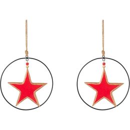 Creativ deco Dekostern &raquo;Weihnachtsstern, Weihnachtsdeko rot&laquo; mit Enamel-Lackierung und Metallring, Durchmesser Stern 20 cm rot Holzwerkstoff &Oslash; 25cm