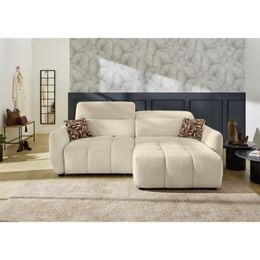 Jockenh&ouml;fer Ecksofa &raquo;Zoom L-Form, B: 263 cm, mit 60 cm elektr. Sitztiefenverstellung&laquo; 140kg Belastbarkeit, USB-Anschluss, Kopfteilverstellung & Zierkissen beige 