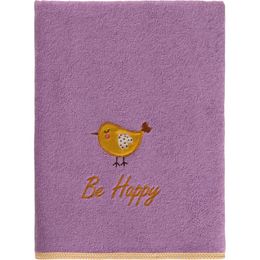 Egeria Duschtuch &raquo;Be Happy&laquo; mit Vogel Applikation lila Frottier, Baumwolle B/L: 70cmx130cm, 1 Stk., Frottier