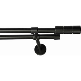 Garesa Gardinenstange &raquo;STAURA&laquo; &Oslash; 16 mm 2 l&auml;ufig-l&auml;ufig Wunschma&szlig;l&auml;nge Vorhanggarnitur, verl&auml;ngerbar, Knopf mit 2 Rillen, ohne Ringe schwarz 