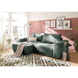 OTTO home Schlafsofa &raquo;PHEELIX Cord, mit 3 Funktionen&laquo; Elemente einzeln oder gleichzeitig ausziehbar, bequemer Sitzkomfort gr&uuml;n B/H/T: 252cm x 94cm x 