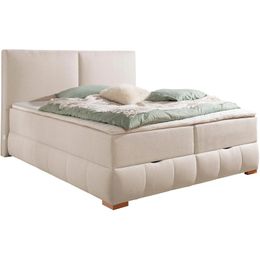 OTTO home Boxbett &raquo;Wehma mit Kopfteil inkl. Bettkasten&laquo; in H2, H3 & H4 w&auml;hlbar, inklusive Topper beige Struktur, Liegefl&auml;che B/L: 180cm x 200cm, 
