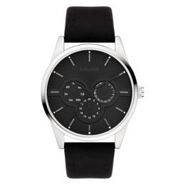 s.Oliver Herren s.Oliver Multifunktionsuhr &raquo;Round Basic&laquo; Quarzuhr, Armbanduhr, Herrenuhr, Lederarmband, analog schwarz Einheitsgr&ouml;&szlig;e