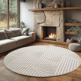 Ayyildiz Teppiche Teppich &raquo;HELIX 2201 , auch als L&auml;ufer und Rund erh&auml;ltlich&laquo; rund 7 mm H&ouml;he 3D-Effekt durch Cut-Loop-Webtechnik, Woll-Optik, Boucl&eacute;, Wohnzimmer beige &Oslash; 