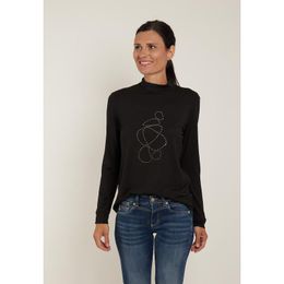 Seidel Moden Damen Langarmshirt mit Glitzersteinen, MADE IN GERMANY schwarz 36