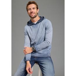 Kangaroos Herren Kangaroos Langarmshirt schmale Passform, Langarm, mit Kapuze, aus Single Jersey blau 4XL