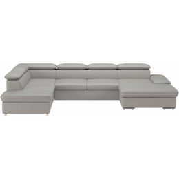 Sit & More sit&more Wohnlandschaft &raquo;Valantine U-Form, B: 349 cm&laquo; mit Arm- & Kopfteilverstellung, optional mit Schlaffunktion grau NaturLEDER ;Spannstoff B/H/T: 