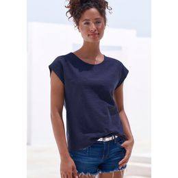 Vivance Damen Kurzarmshirt &raquo;mit modischer Streifenstruktur&laquo; aus luftiger Baumwoll-Qualit&auml;t blau 32/34