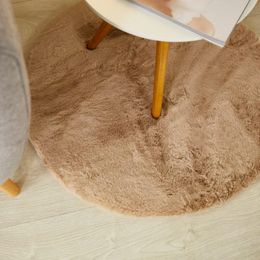 OTTO home Hochflor-Teppich &raquo;Lugano&laquo; rund 30 mm H&ouml;he Kunstfell, Uni Farben, sehr weich & kuschelig grau &Oslash; 80cm 1 Stk., 30mm, &Oslash; 80cm