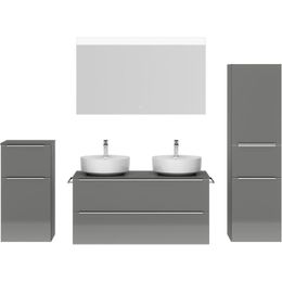 Nobilia Badm&ouml;bel-Set &raquo;Alvene&laquo; vormontiert, mit Soft-Close, 4 Stk. tlg. grau B/H/T: 230cmcm x 184,2cmcm x 48,5cmcm, Griffe edelstahlfarbig