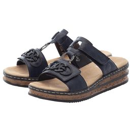 Rieker Damen Pantolette , Plateau, Sommerschuh, Schlappen mit Schmuckelementen blau 39
