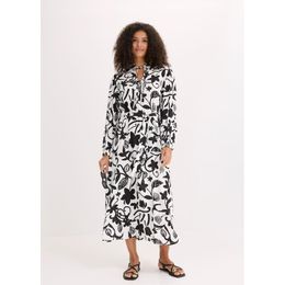 bonprix Damen bonprix Tunikakleid mit modischem Print, aus flie&szlig;ender Viskose, Maxil&auml;nge schwarz-wei&szlig; 46, N-Gr