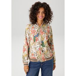 Aniston Casual Damen Aniston CASUAL Blouson mit farbenfrohen Pfauen und Blumen bedruckt bunt 42