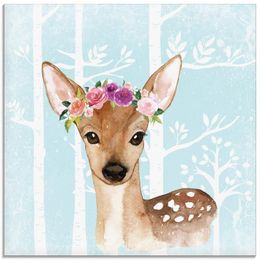 Artland Glasbild &raquo;Wild Reh mit Blumen im blauen Wald&laquo; Tiere 1 Stk. tlg. in verschiedenen Gr&ouml;&szlig;en blau B/H/T: 50cm x 50cm, Glasbild Tiere quadratisch, 1 Stk.