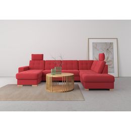 Sit & More sit&more Wohnlandschaft &raquo;Quincy U-Form&laquo; wahlweise mit Schlaffunktion und Bettkasten rot B/H/T: 312cm x 82cm x 213cm, Luxus-Microfaser, Ottomane rechts
