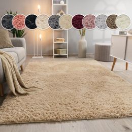 Paco Home Hochflor-Teppich &raquo;Silky 591&laquo; rechteckig 37 mm H&ouml;he Uni-Farben, besonders weich und kuschelig, Wohnzimmer beige Polyester B : 60cm 1 Stk., 37mm, L: 
