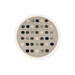 Kayoom Kinderteppich &raquo;Modena 419&laquo; rund 11 mm H&ouml;he auch in rund, Kurzflor, Hoch Tief, mit Fransen grau Polypropylen &Oslash; 133cm 1 Stk., 11mm, &Oslash; 133cm