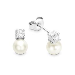 Amor Damen Paar Ohrstecker &raquo;2016100&laquo; mit Zirkonia (synth.) - mit S&uuml;&szlig;wasserzuchtperle bunt 6mm, Perlen Silber 925 (Sterlingsilber)
