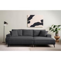 OTTO home Wohnlandschaft &raquo;TVINNU Cord, L-Form, 275 cm, mit Hocker&laquo; stellbar zum Schlafsofa (Krokodilverbinder) grau B/H/T: 275cm x 83cm x 173cm, Cord,
