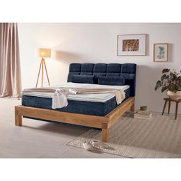 Home Affaire Boxspringbett &raquo;Villads&laquo; Liegefl&auml;che: 160/200 cm aus Balkeneiche, Inside-Boxspring-Unterbau blau Polyester Struktur (recyceltes Polyester)