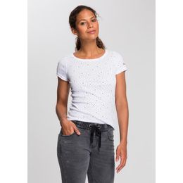 Kangaroos Damen Kangaroos T-Shirt Kurzarm, elastische Rippware, mit Herz-Muster, Rundhalsausschnitt wei&szlig; 32/34