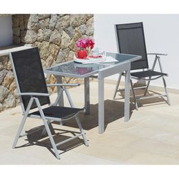 Merxx Balkonset &raquo;Lima&laquo; 2x Klappsessel, 1x Ausziehtisch 65(130)x65 cm, 3 Stk. tlg. pulverbeschichtetes Aluminium, aus 100% Polyester, f&uuml;r 2 Personen 