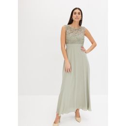 bonprix Damen Maxikleid "Maxikleid mit Spitze", gr&uuml;n, festlich, Gr. 44, unifarben, Spitze, Obermaterial: 100% Polyester. Futter: 100% Polyester.