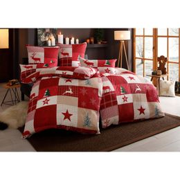 OTTO home Bettw&auml;sche &raquo;Nicholas&laquo; 2 Stk. Weihnachtsbettw&auml;sche, Winter, in 3 Qualit&auml;ten verf&uuml;gbar rot Linon, Obermaterial: 100% Baumwolle B/L: 135cm x 